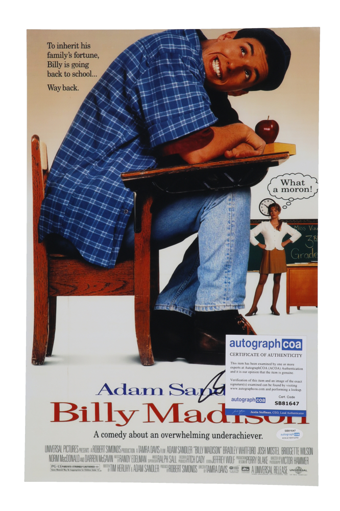 Adam Sandler Signed "Billy Madison" 11x17 Poster Photo (AutographCOA ...