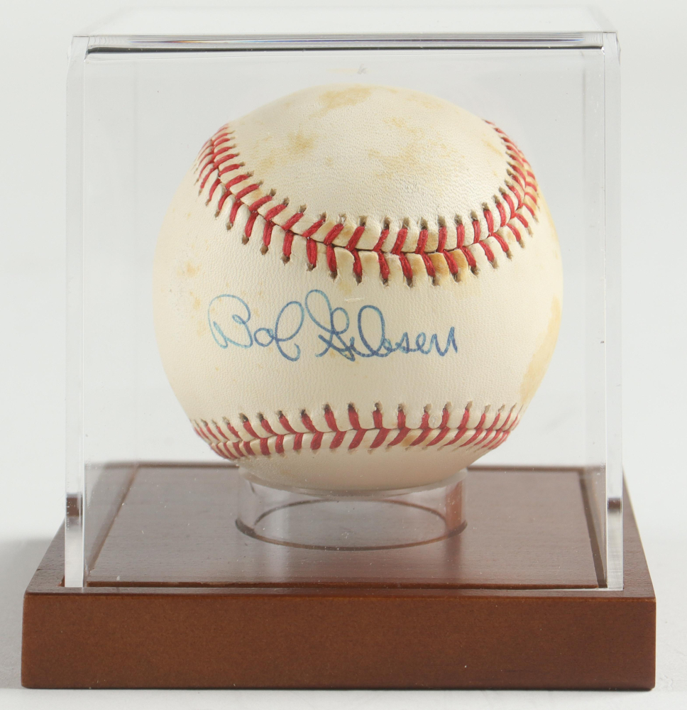 Bob GIbson Signed ONL Baseball in All-Wood Display Case (PSA ...