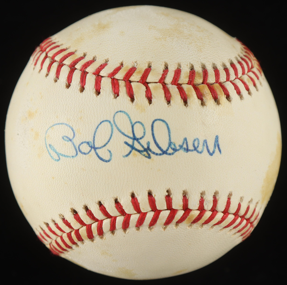 Bob GIbson Signed ONL Baseball in All-Wood Display Case (PSA ...