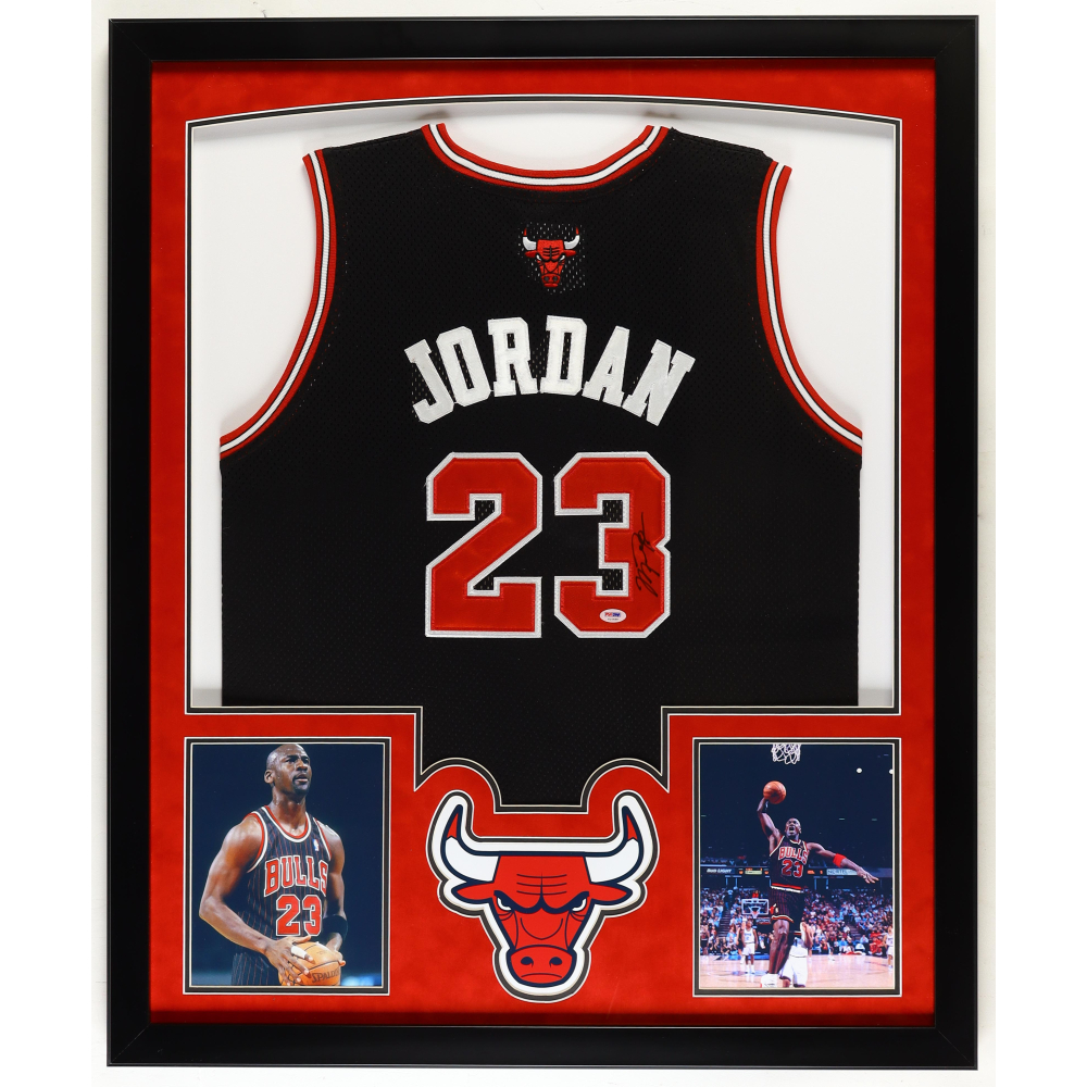 Michael Jordan Signed Bulls Custom Framed Jersey with LED Display (PSA ...