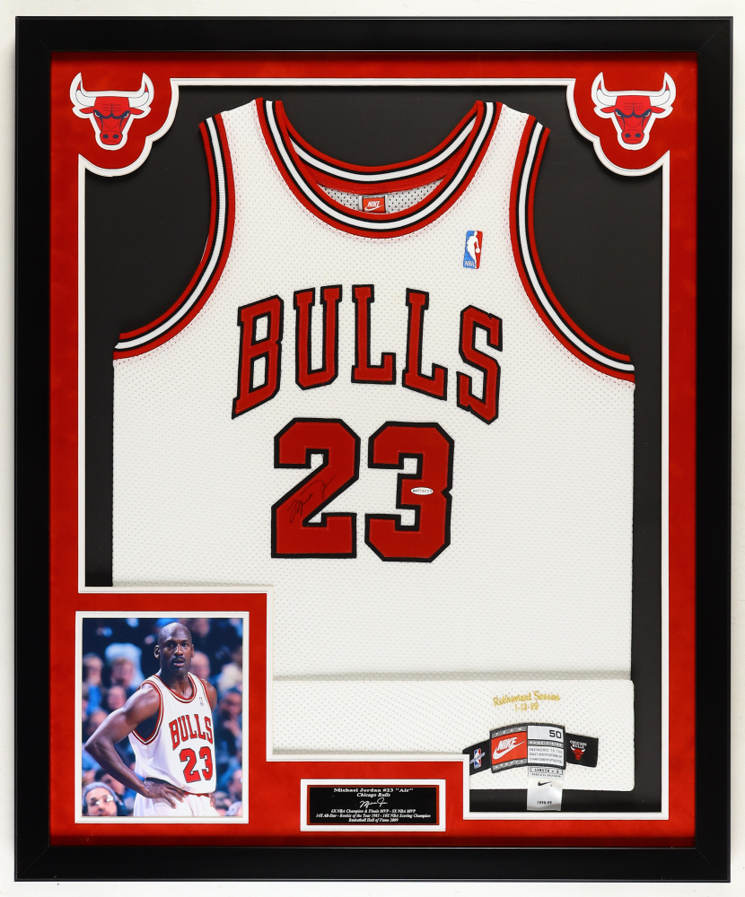 Michael Jordan Signed Bulls Custom Framed 1999 Retirement Season Authentic Nike Jersey (UDA ...