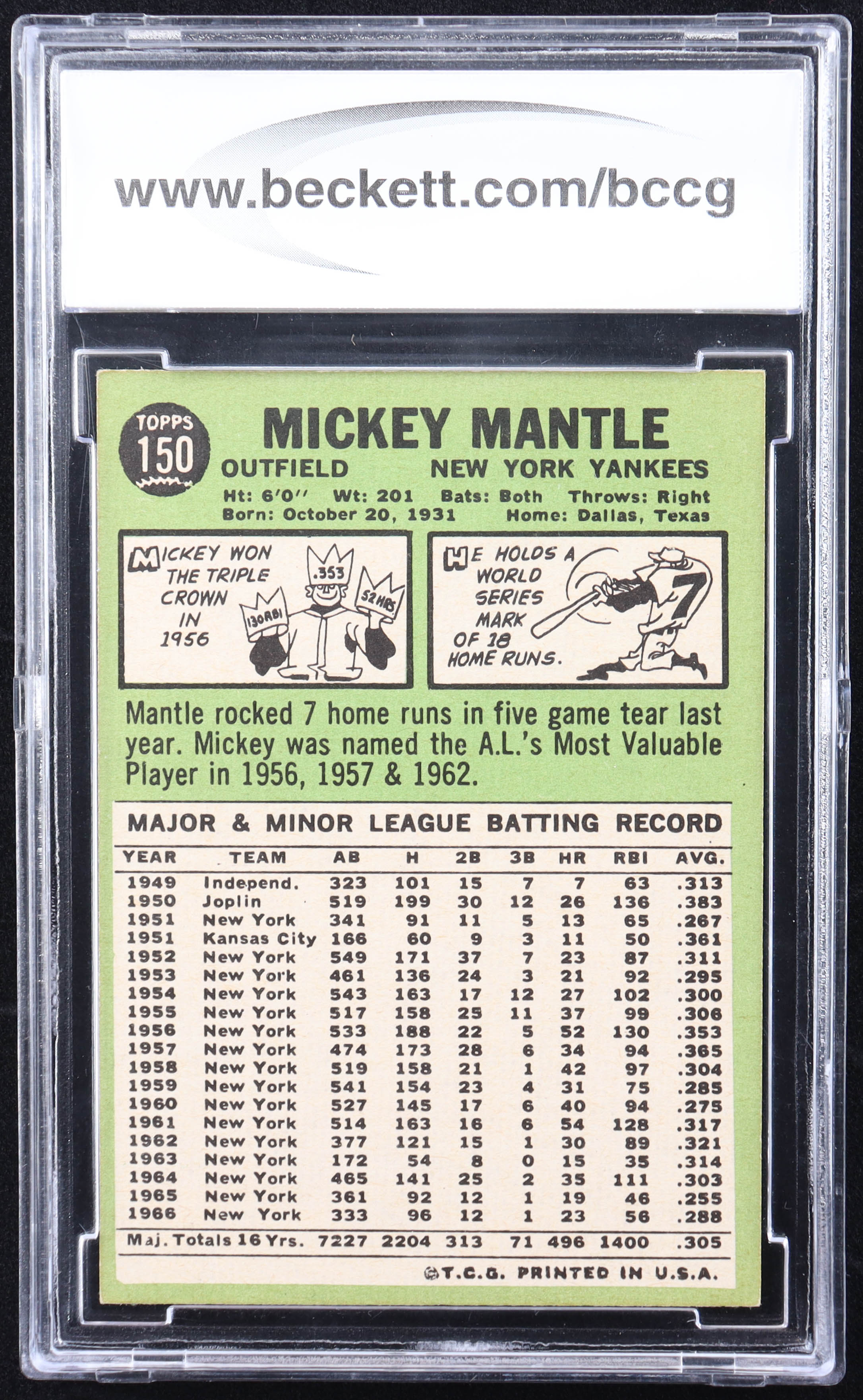 Mickey Mantle 1967 Topps #150 (BCCG 9) | Pristine Auction