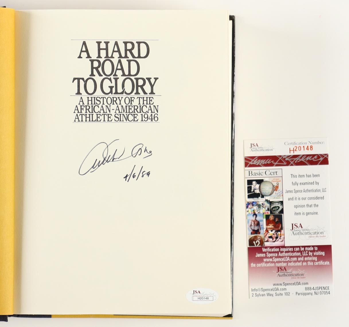 Arthur Ashe Signed "A Hard Road To Glory" Hardcover Book Inscribed "4/6 ...