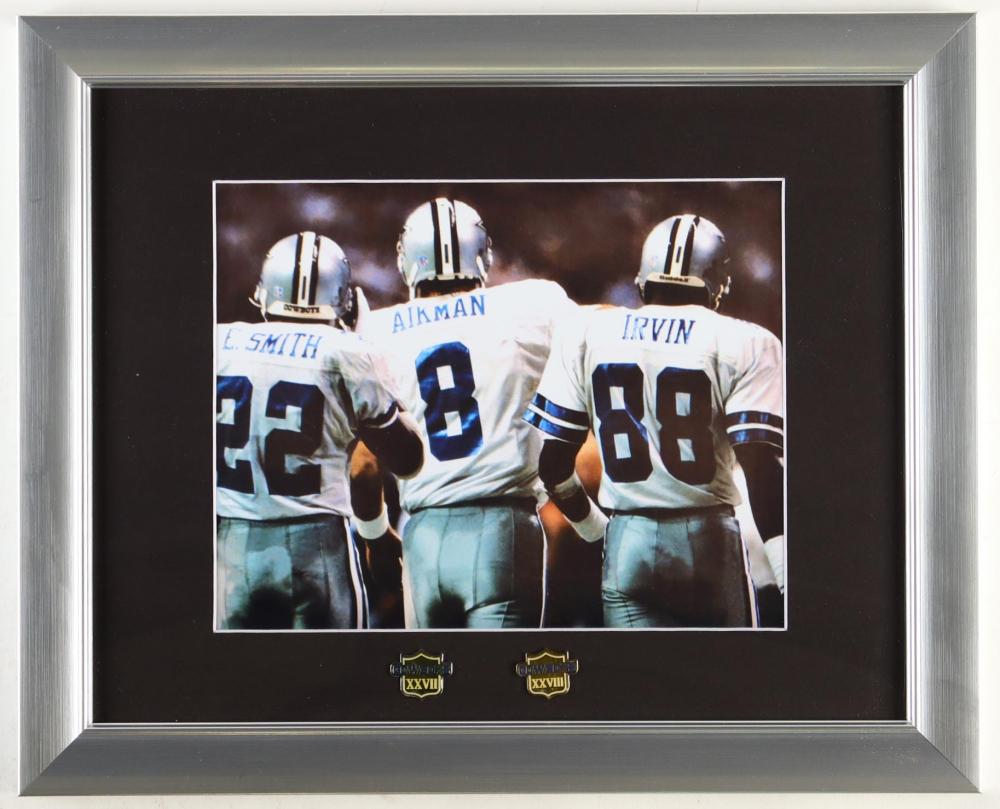 Troy Aikman, Emmitt Smith & Michael Irvin Custom Framed Photo Display with Official Super Bowl ...