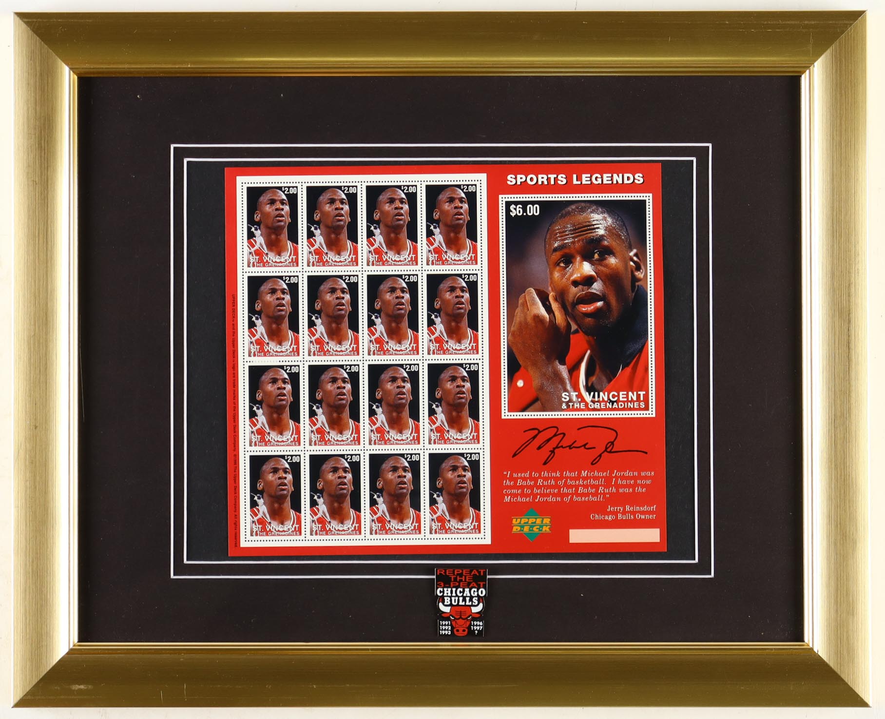 Michael Jordan Bulls Custom Framed Full Uncut Postage Stamp Sheet with ...