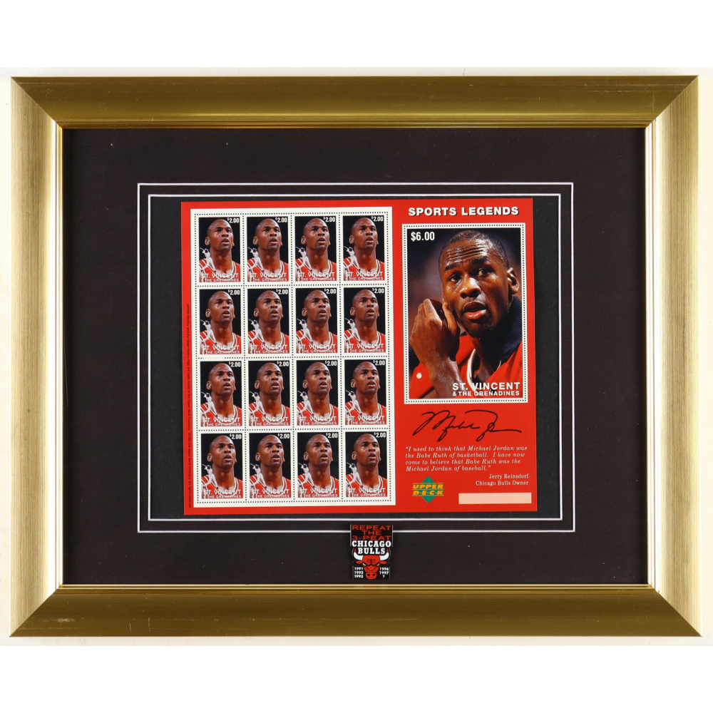 Michael Jordan Bulls Custom Framed Full Uncut Postage Stamp Sheet with ...