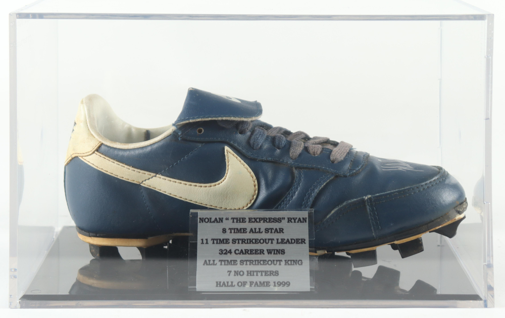 Nolan Ryan Signed Nike Baseball Cleat with Stat Plaque Display Case ...