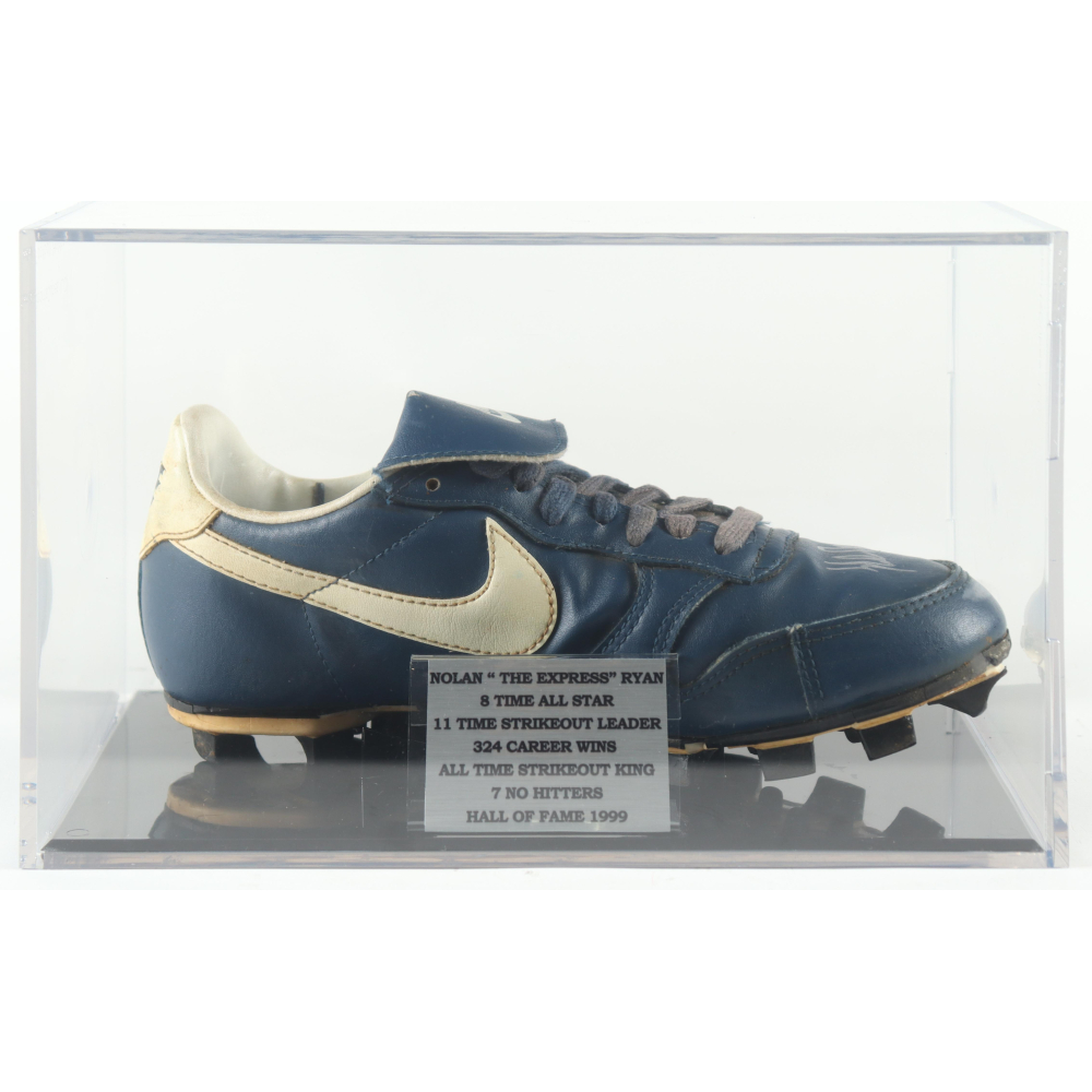 Nolan Ryan Signed Nike Baseball Cleat with Stat Plaque Display Case ...