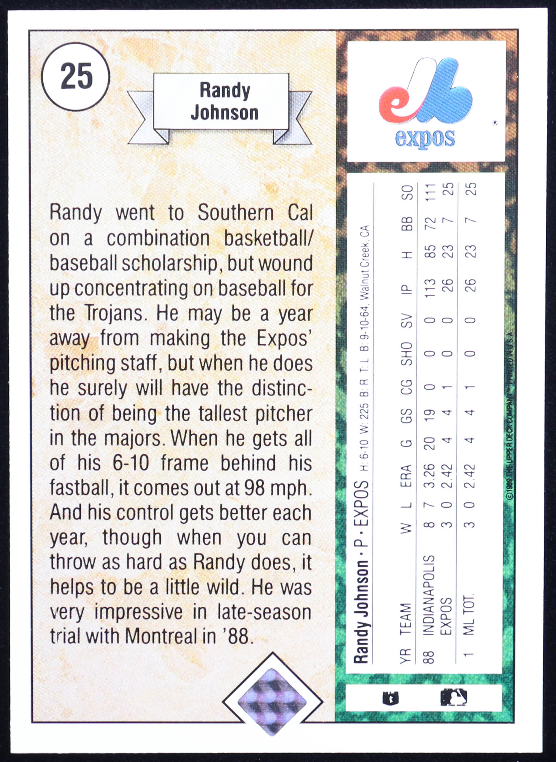 Randy Johnson 1989 Upper Deck #25 RC | Pristine Auction