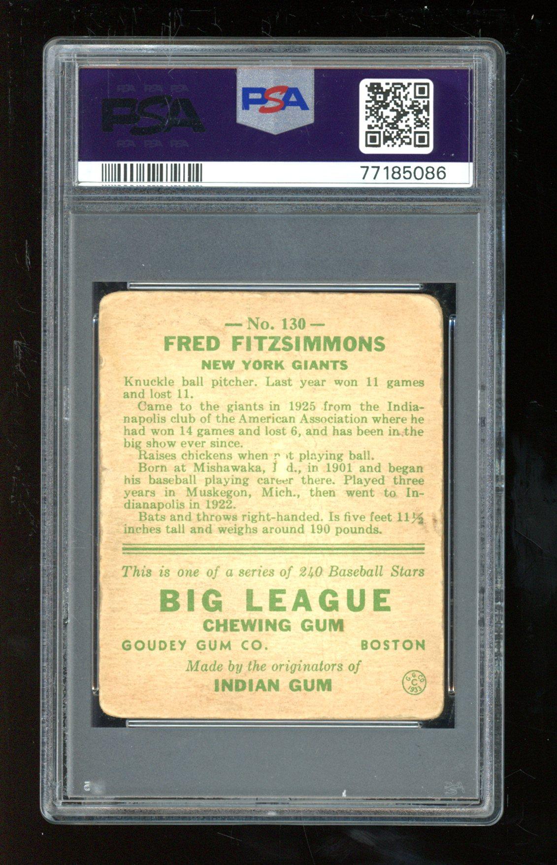 Fred Fitzsimmons 1933 Goudey #130 (PSA 1.5) | Pristine Auction