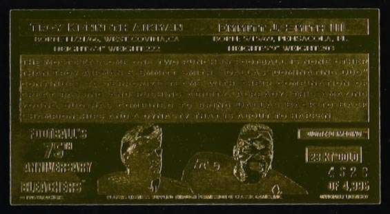 Troy Aikman & Emmitt Smith 1995 Dallas' Dominating Duo 23 Kt Gold Card ...
