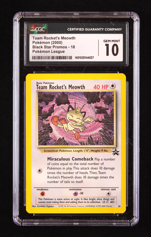 Team Rocket's Meowth 1999-02 Pokemon Wizards of the Coast Black Star ...