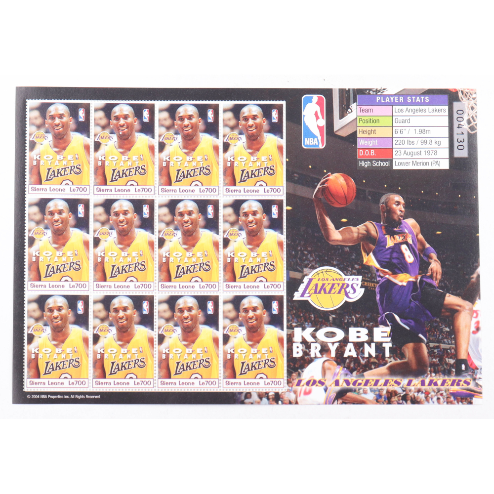 2004 Full Uncut Sheet of (12) Kobe Bryant Lakers Postage Stamps ...