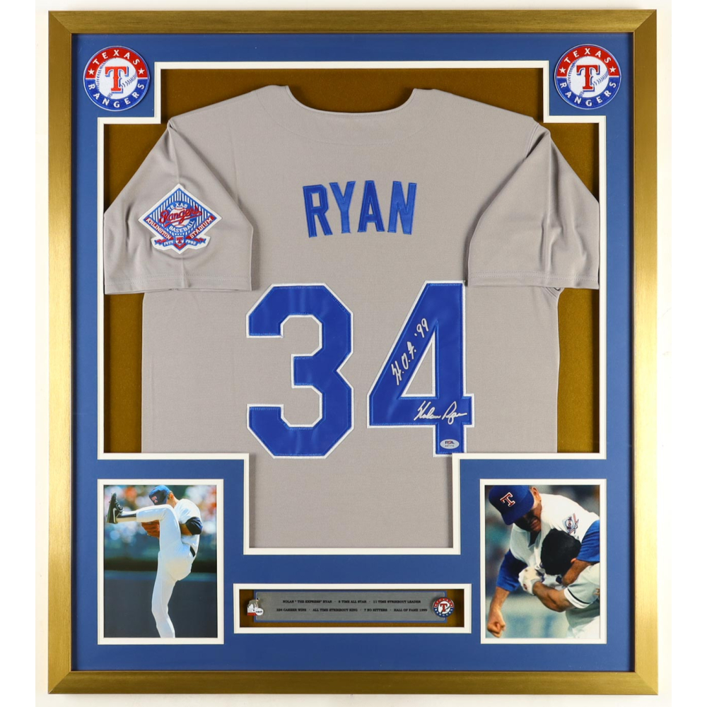 Nolan Ryan Signed Custom Framed Jersey Display Inscribed "H.O.F. '99 ...