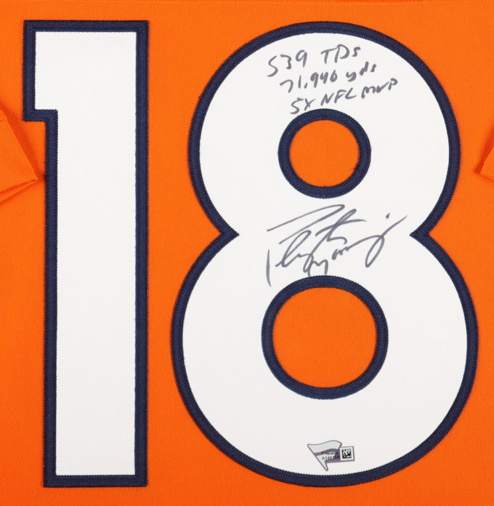 Peyton Manning Signed Custom Framed Jersey Display inscribed "539 TDs ...