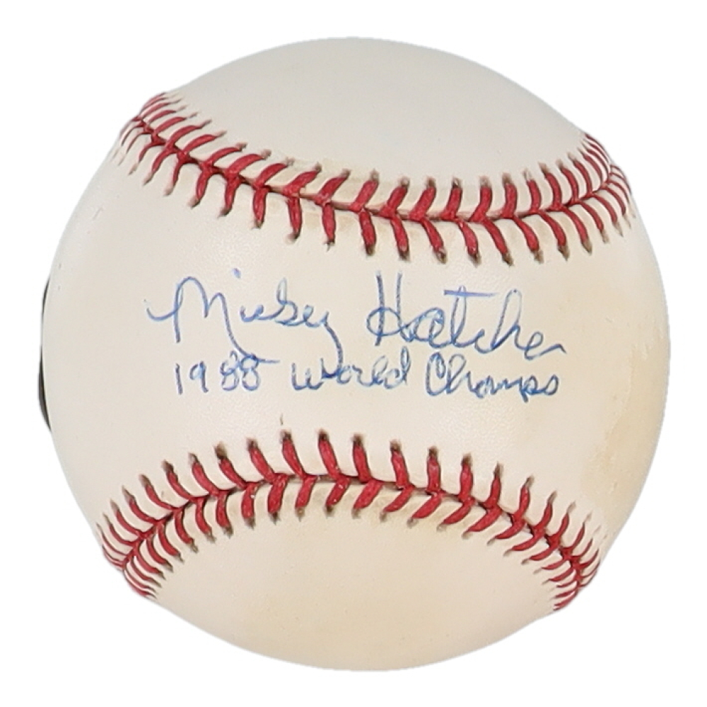 Mickey Hatcher Signed OAL Baseball Inscribed "1988 World Champs ...