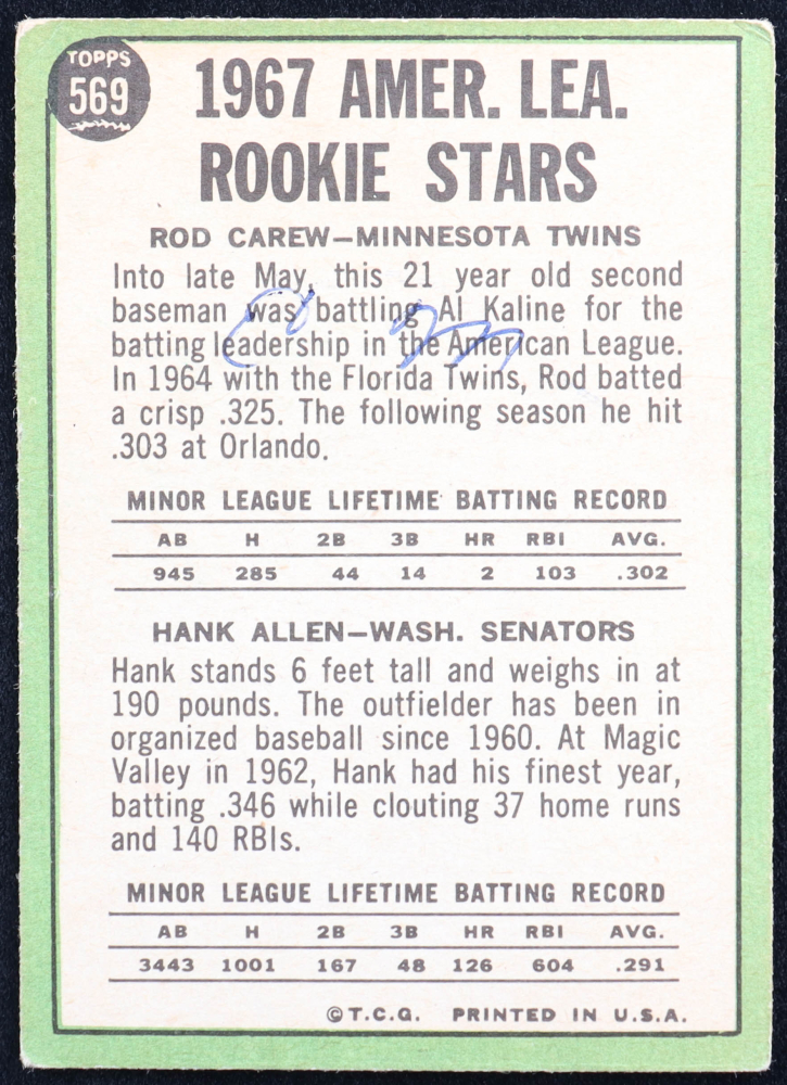 Rod Carew / Hank Allen 1967 Topps #569 Rookie Stars RC DP | Pristine ...
