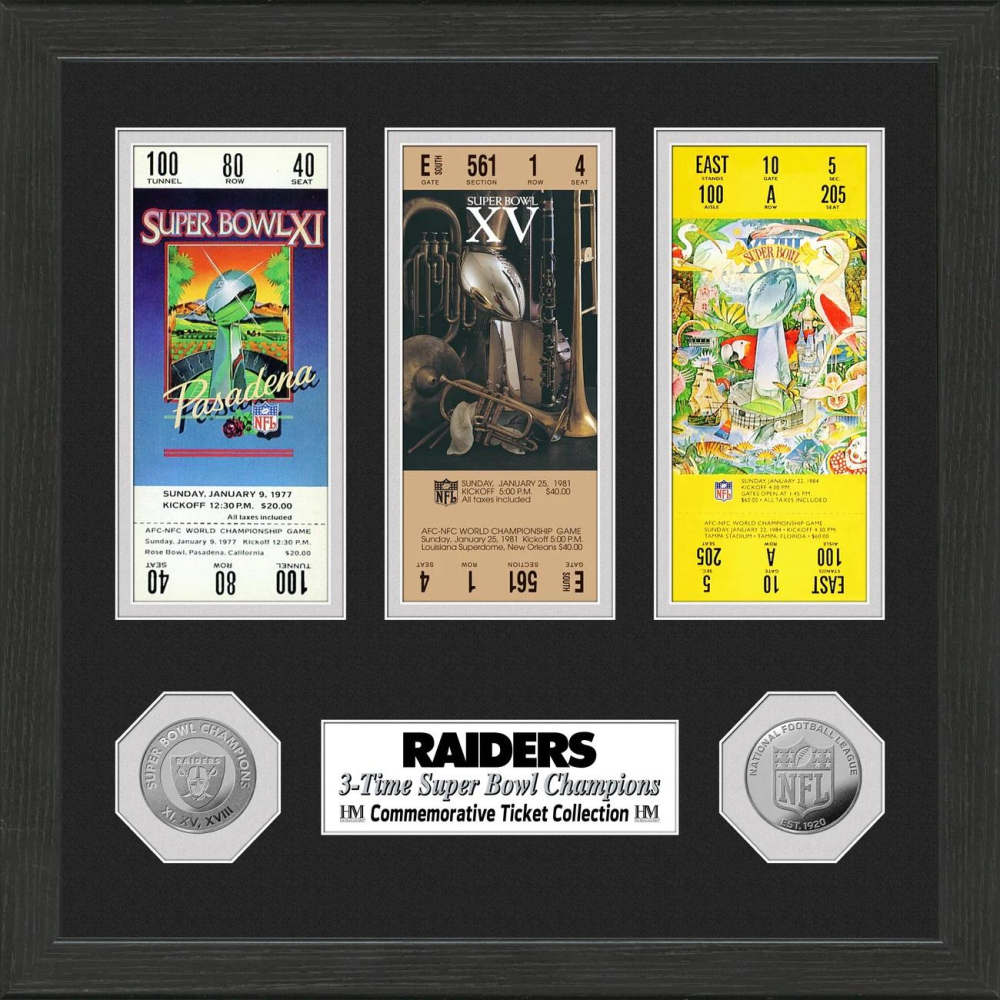 Raiders "3-Time Super Bowl Champions" Custom Framed Ticket Display with ...