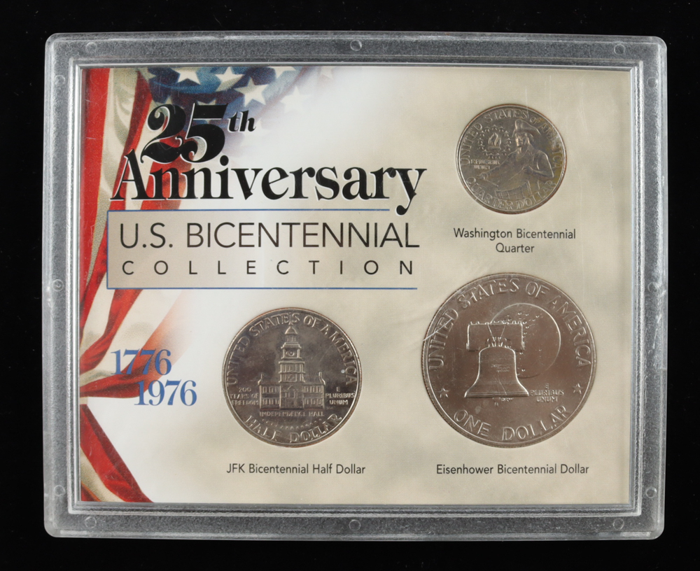 25th Anniversary US Bicentennial Collection (3) Coin Set In Display ...