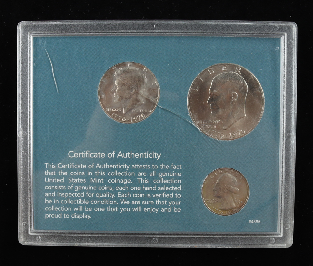 25th Anniversary US Bicentennial Collection (3) Coin Set In Display ...