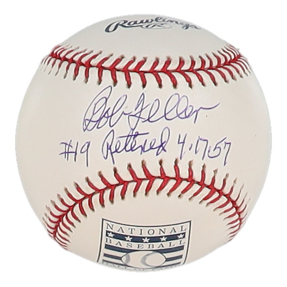 Bob Feller Signed OML Hall of Fame Logo Baseball Inscribed "#19 Retired ...