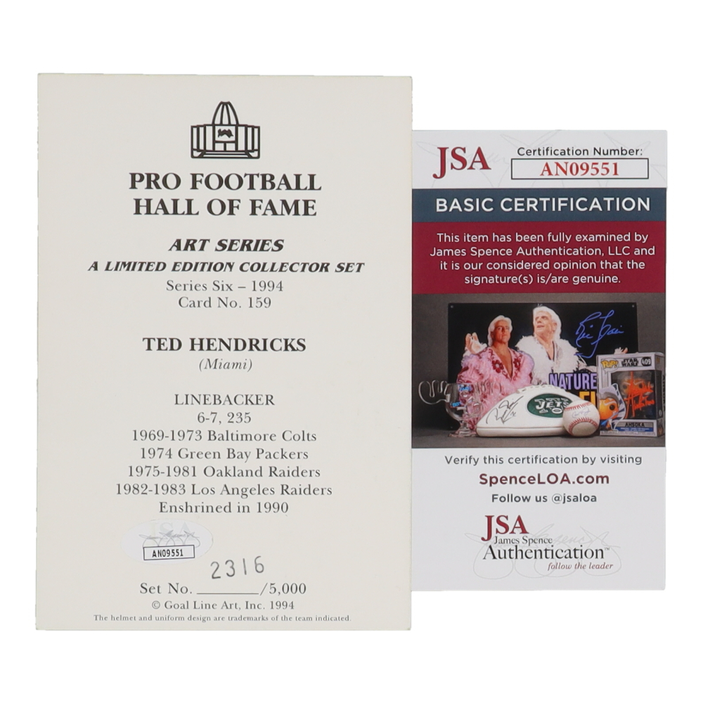 Ted Hendricks Signed LE Goal Line Art Hall of Fame Postcard (JSA ...