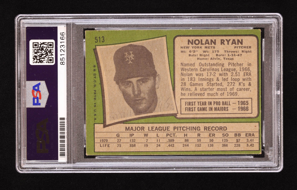 Nolan Ryan Signed 1971 Topps #513 with Multiple Inscriptions (PSA ...