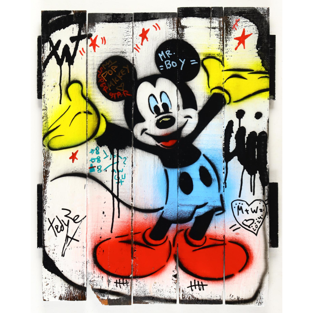 "Urban Mickey" 2024 20x24 Original Painting on Fence by Tadas Zaicikas ...