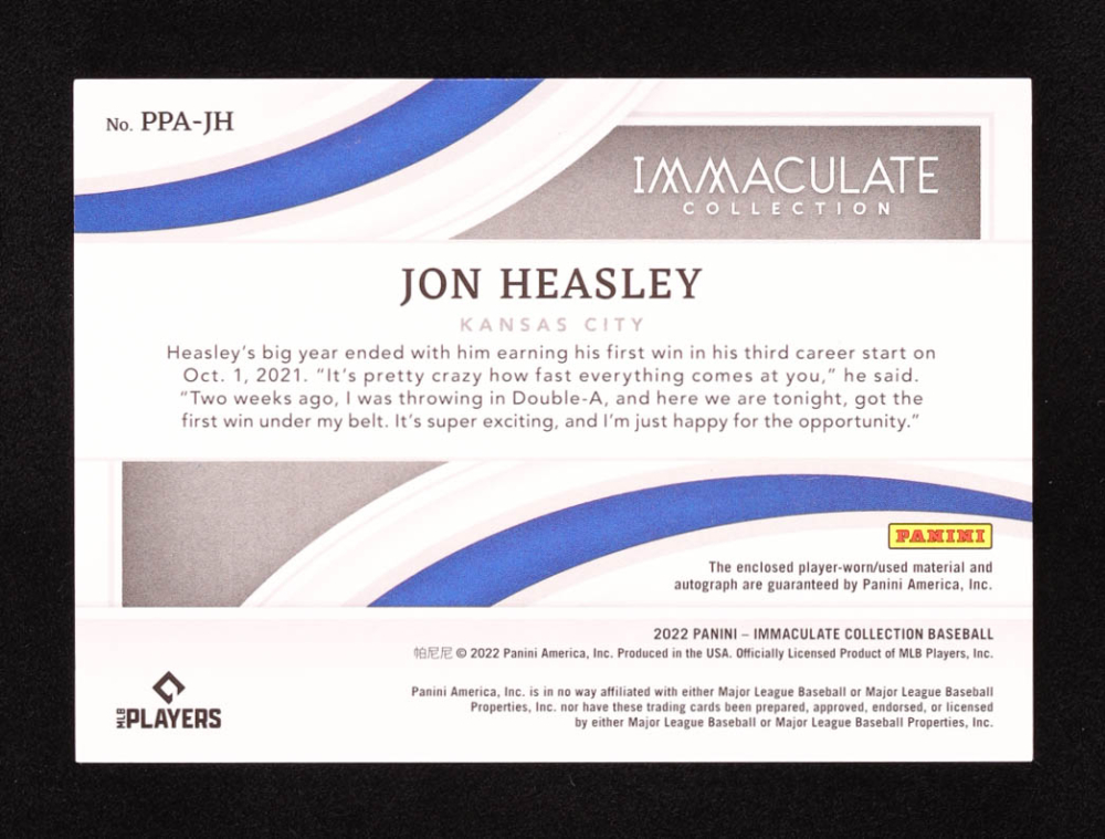 Jon Heasley 2022 Immaculate Collection Premium Patch Autographs #13 RC ...