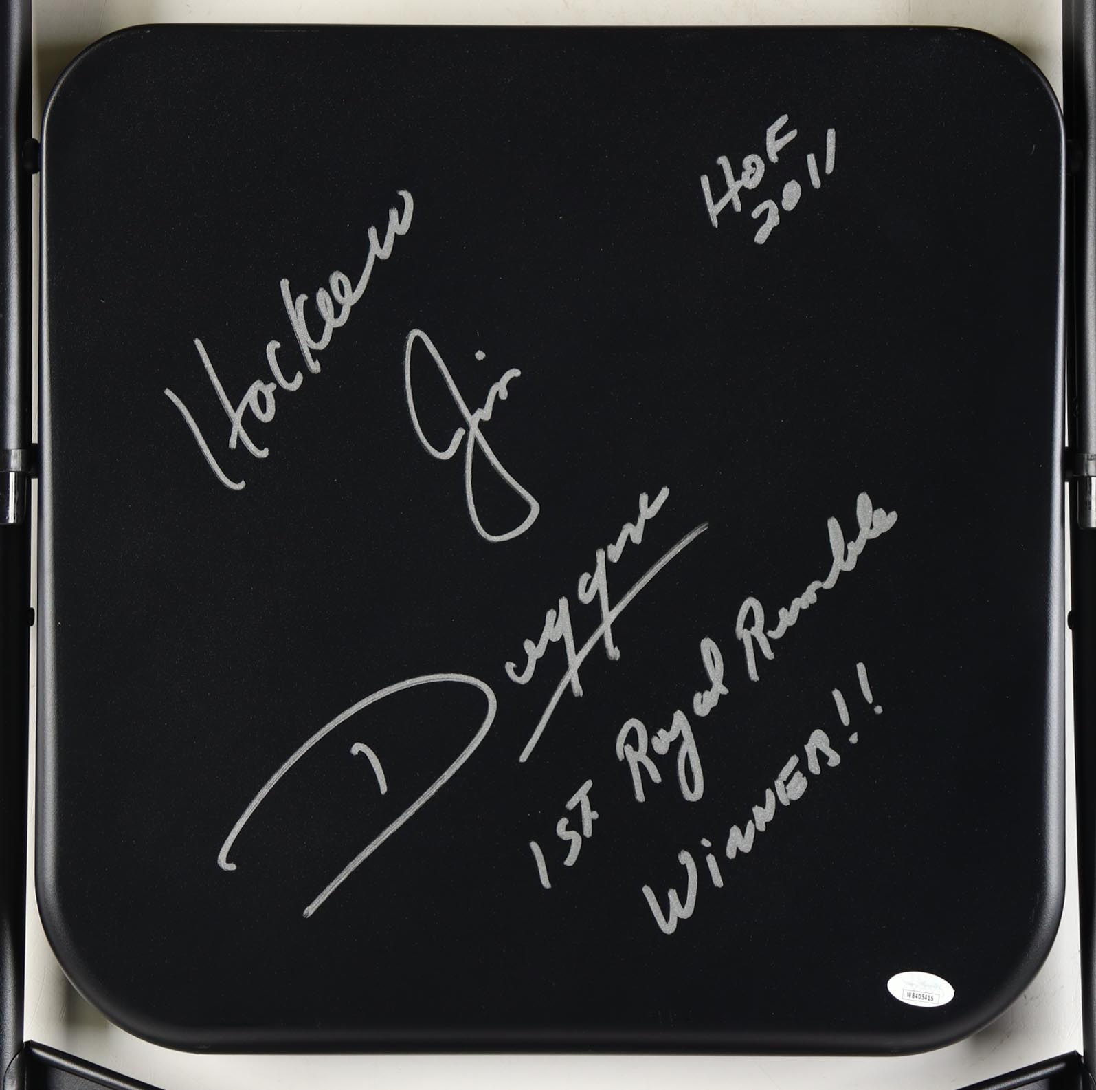 "Hacksaw" Jim Duggan Signed Metal Folding Chair Inscribed "1st Royal ...