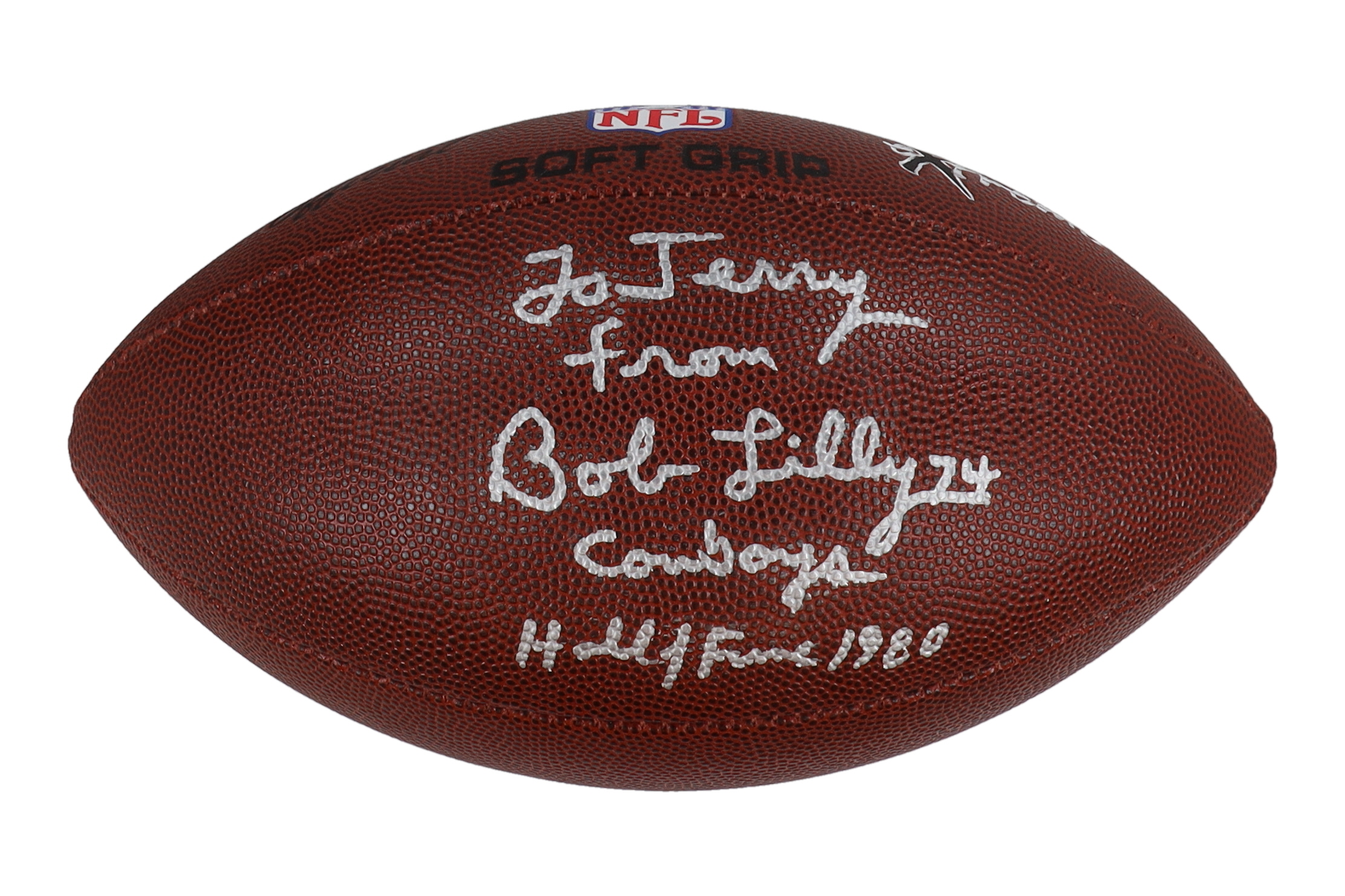 Bob Lilly Signed NFL Football Inscribed "Cowboys Hall Of Fame 1980 ...