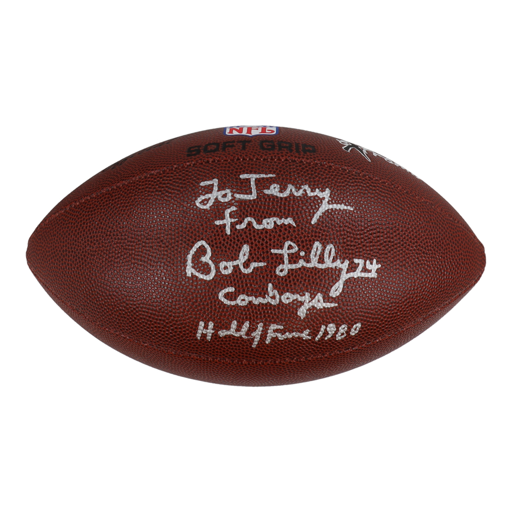 Bob Lilly Signed NFL Football Inscribed "Cowboys Hall Of Fame 1980 ...