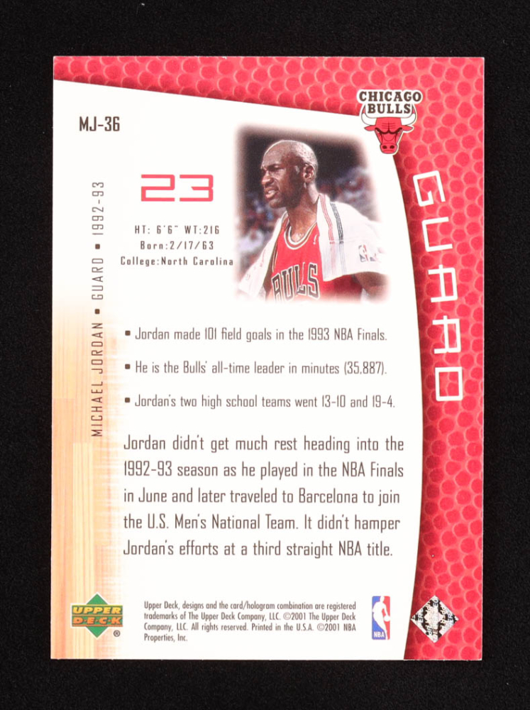 Michael Jordan 2001-02 Upper Deck MJ's Back #MJ36 Bullet Points/Bio | Pristine Auction