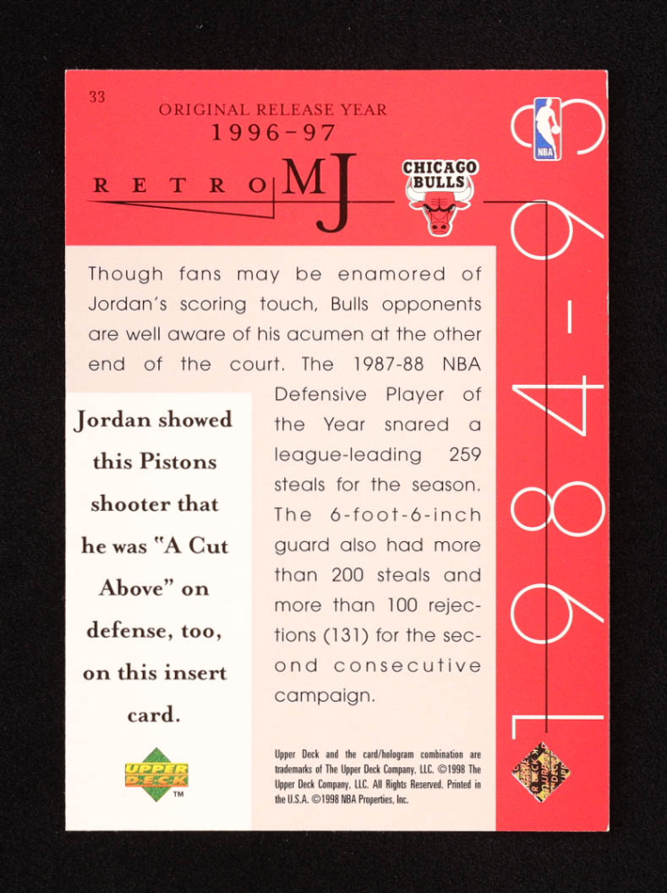 Michael Jordan 1998 Upper Deck Michael Jordan Career Collection #33 MJ ...