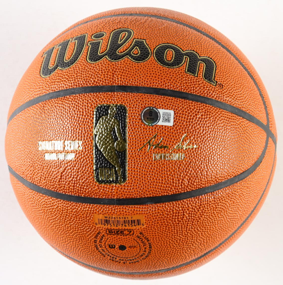 Magic Johnson Signed NBA Finals Trophy Basketball With Golden Wood ...