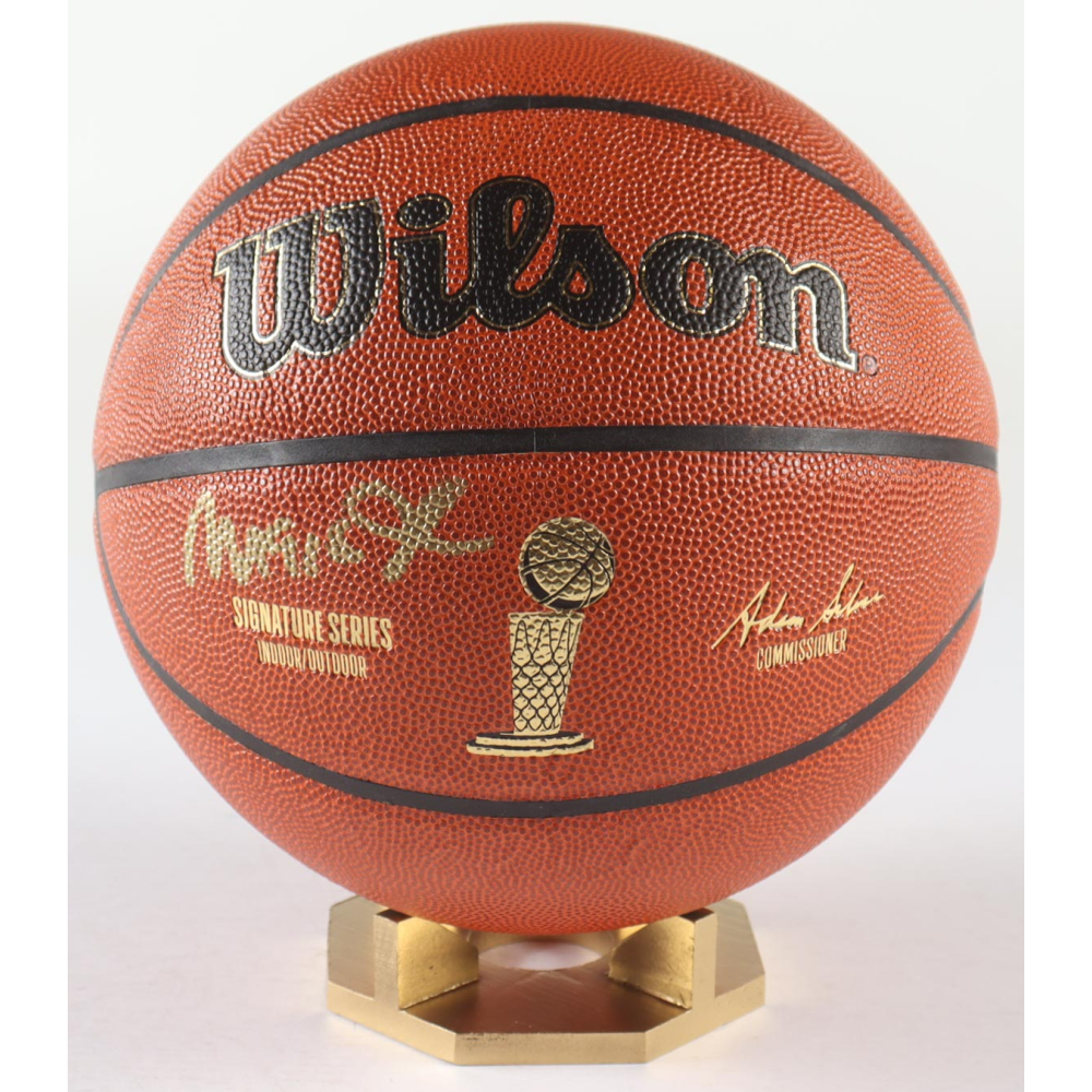 Magic Johnson Signed NBA Finals Trophy Basketball With Golden Wood ...