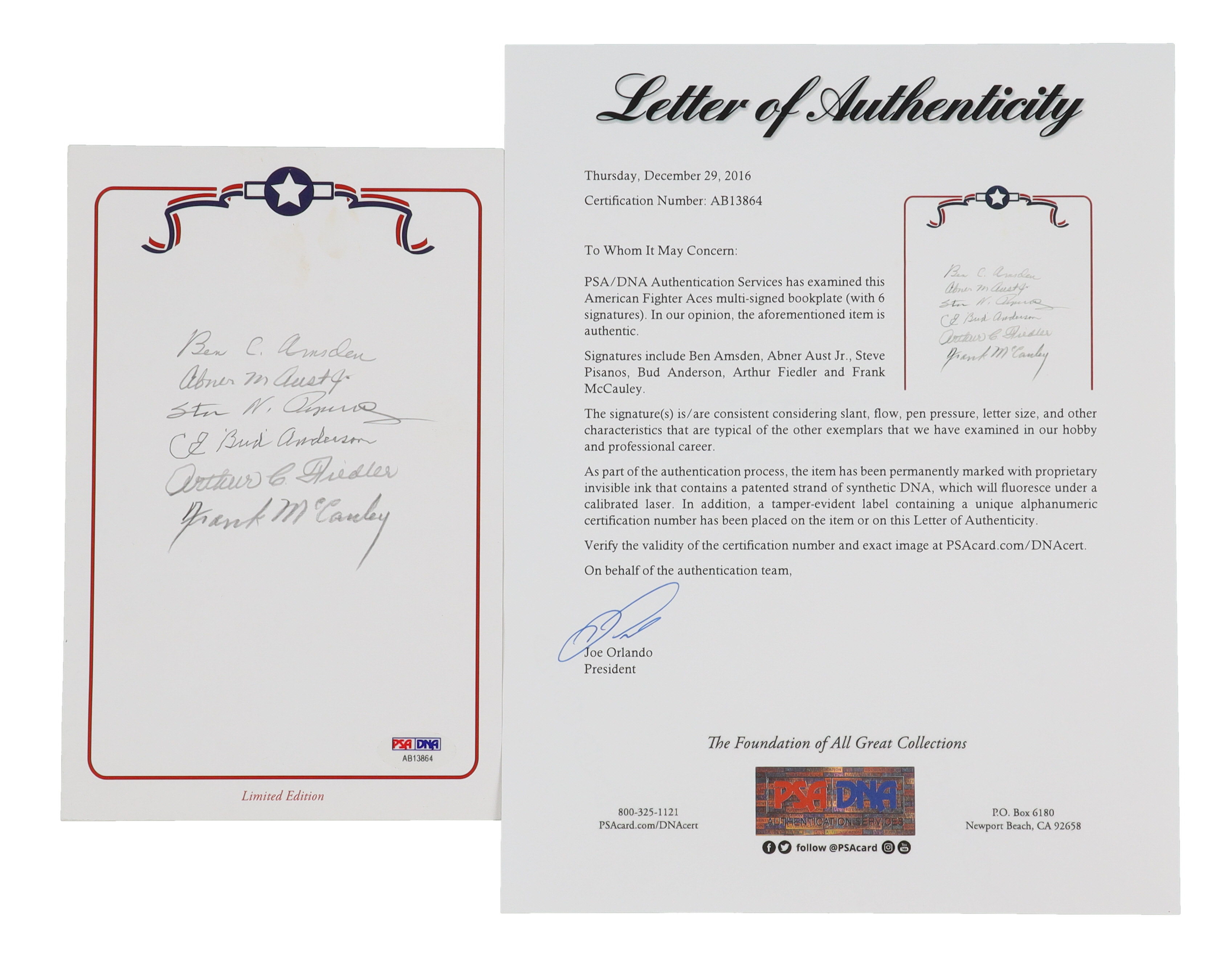 Bookplate Signed by (6) with Bud Anderson, Abner Aust Jr., Steve ...