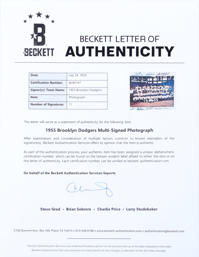 1955 Brooklyn Dodgers 8x10 Photo Signed By (11) With Sandy Koufax, Duke ...