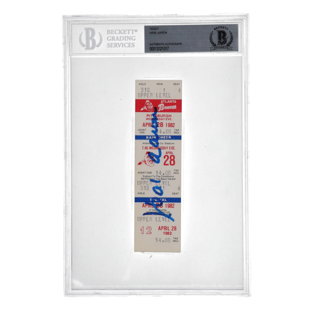 Hank Aaron Signed 1982 Braves vs. Pirates Ticket | Aaron's Last Year ...