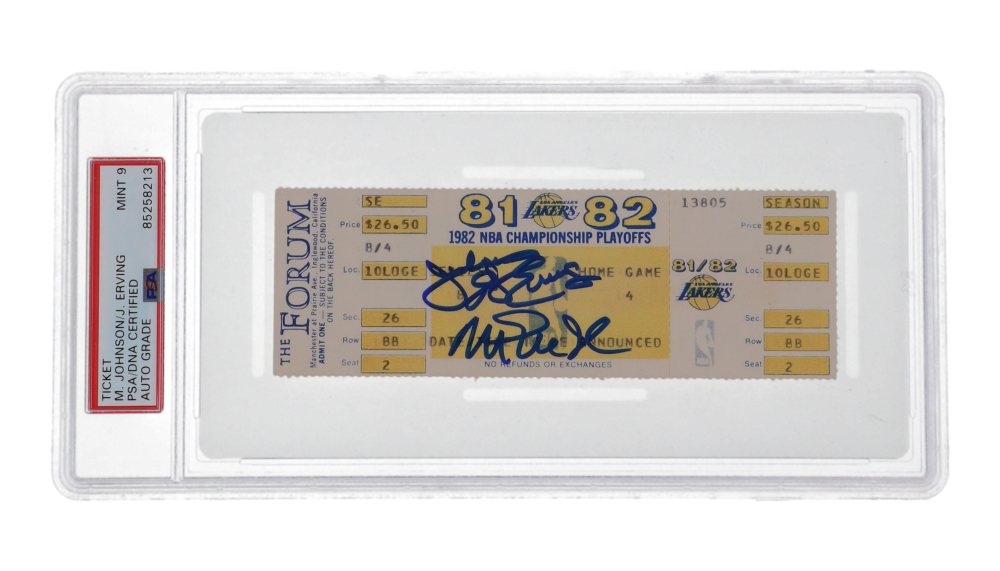 Magic Johnson & Julius Erving Signed 1982 NBA Championship at the Forum ...