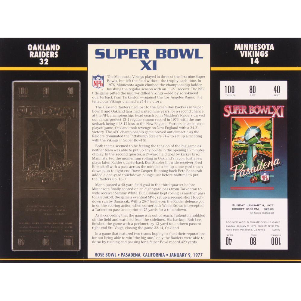 1977 Commemorative Super Bowl XI Card with Gold Ticket: Raiders vs ...