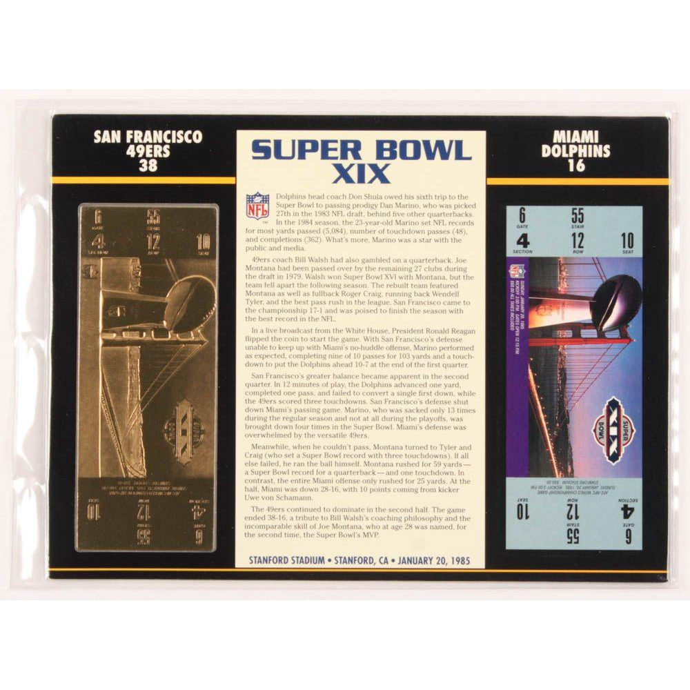 1985 Commemorative Super Bowl XIX Card with Gold Ticket: 49ers vs ...