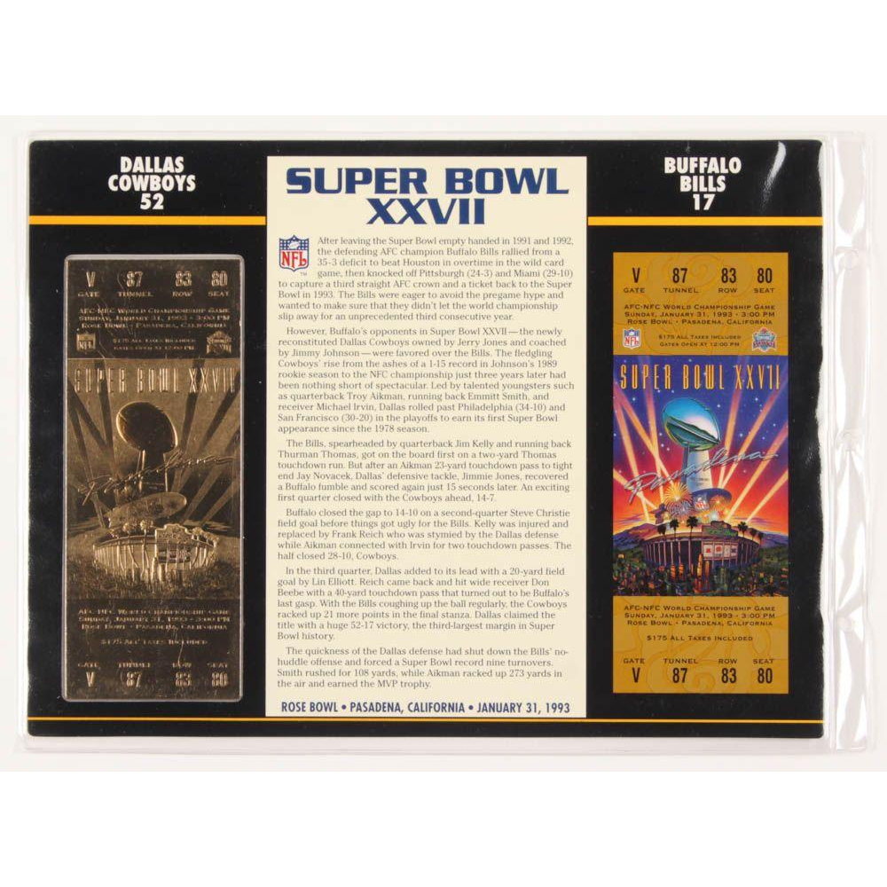 1993 Commemorative Super Bowl XXVII Card with Gold Ticket: Cowboys vs ...
