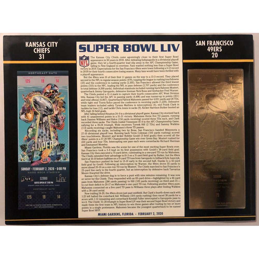 2020 Commemorative Super Bowl LIV Card with Gold Ticket: Chiefs vs ...