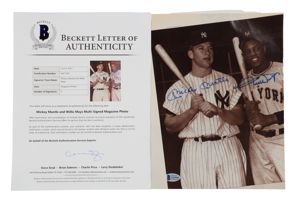 Mickey Mantle & Willie Mays Signed Yankees 8x10 Magazine Photo (Beckett ...