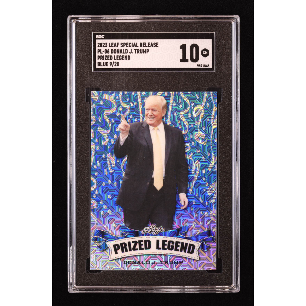 Donald J. Trump 2023 Leaf Metal Special Release Prized Legend Mojo Blue ...