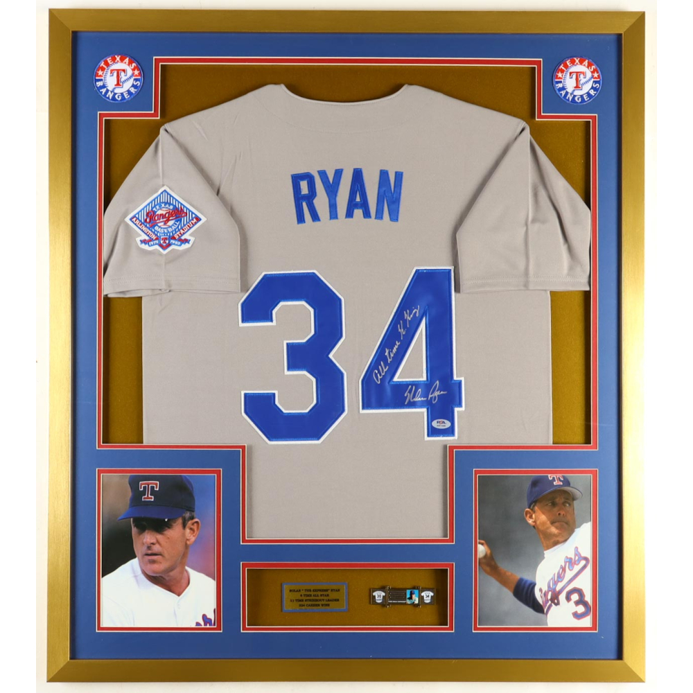 Nolan Ryan Signed Custom Framed Jersey Display Inscribed "All Time K ...