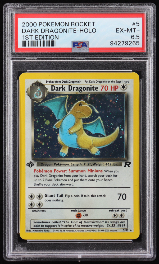 Dark Dragonite 2000 Pokemon Team Rocket 1st Edition #5 Holo (PSA 6.5 ...
