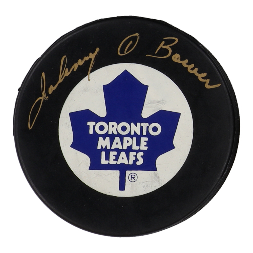 Johnny Bower Signed Maple Leafs Logo Puck (PSA) | Pristine Auction