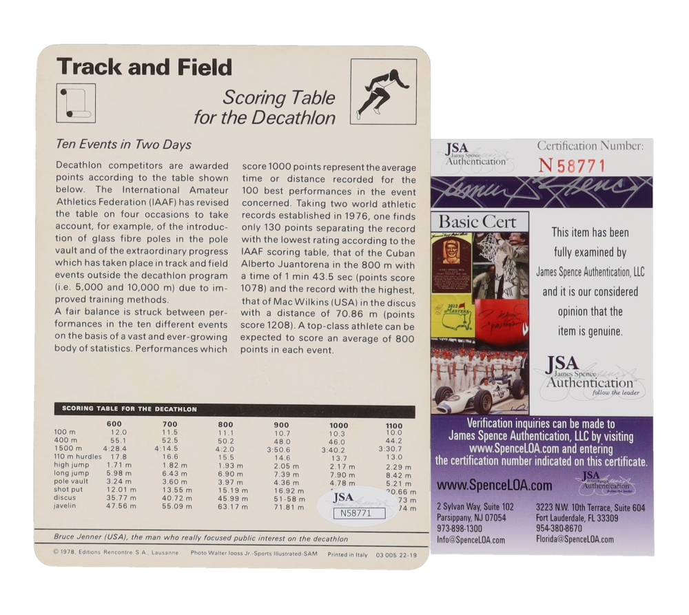 Bruce Jenner Signed 1978 Track And Field Card (JSA) | Pristine Auction